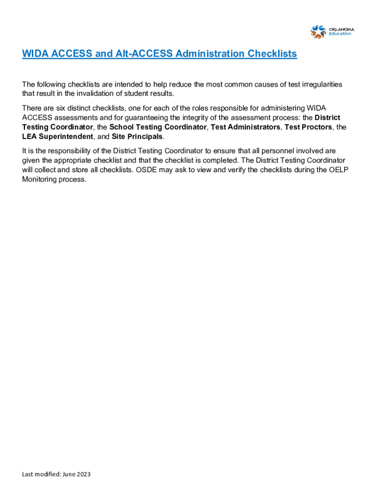 Fillable Online sde ok WIDA ACCESS and Alt-ACCESS Administration ...