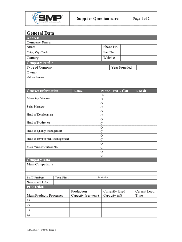 Fillable Online SMP Supplier Questionnaire Form.doc Fax Email Print ...