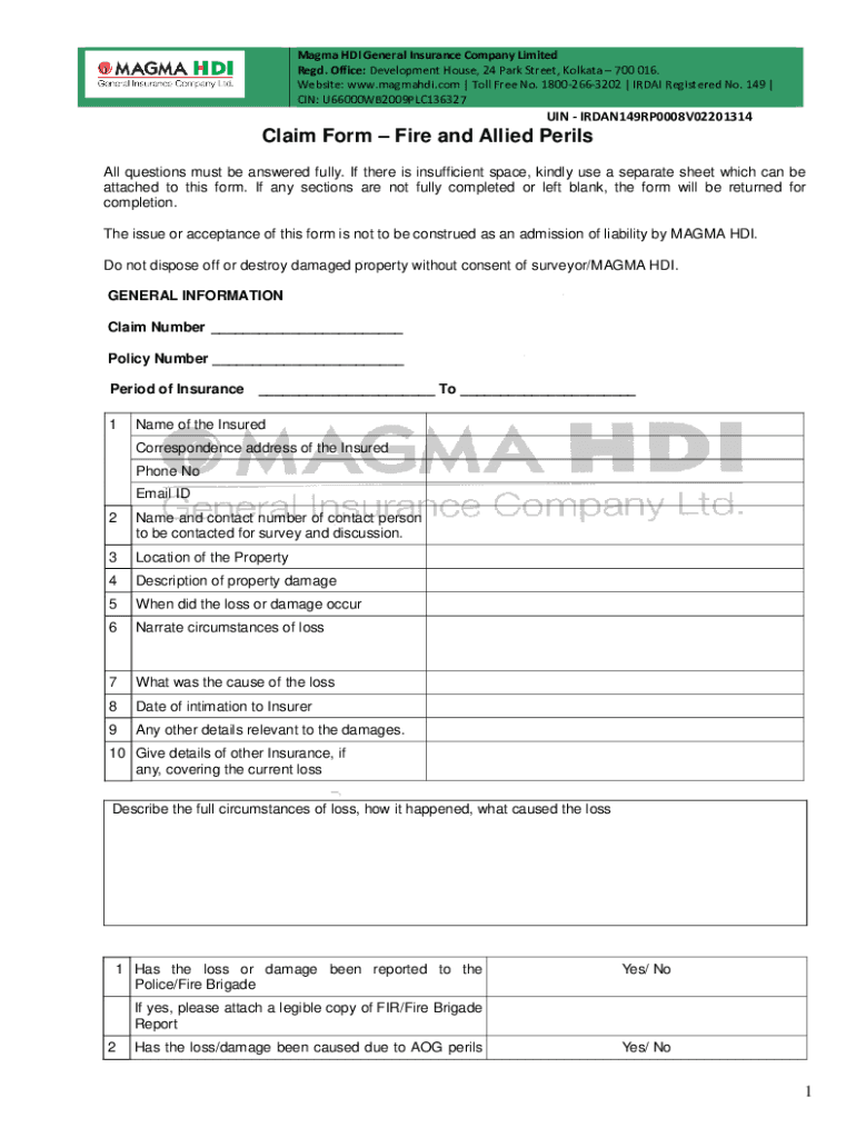 Fillable Online Section 2: Burglary and Robbery Claim No. : Policy No ... Fillable Online Section 2: Burglary and Robbery Claim No. : Policy No ...