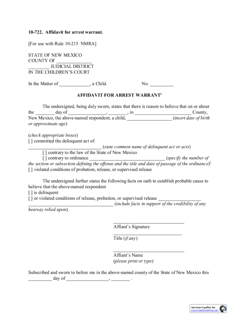 Fillable Online Rule 10-724 - Affidavit for search warrant, N.M. R ...