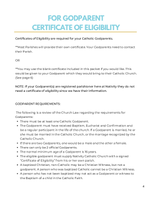 Fillable Online Certificate of Eligibility for Godparents Child's Name ...