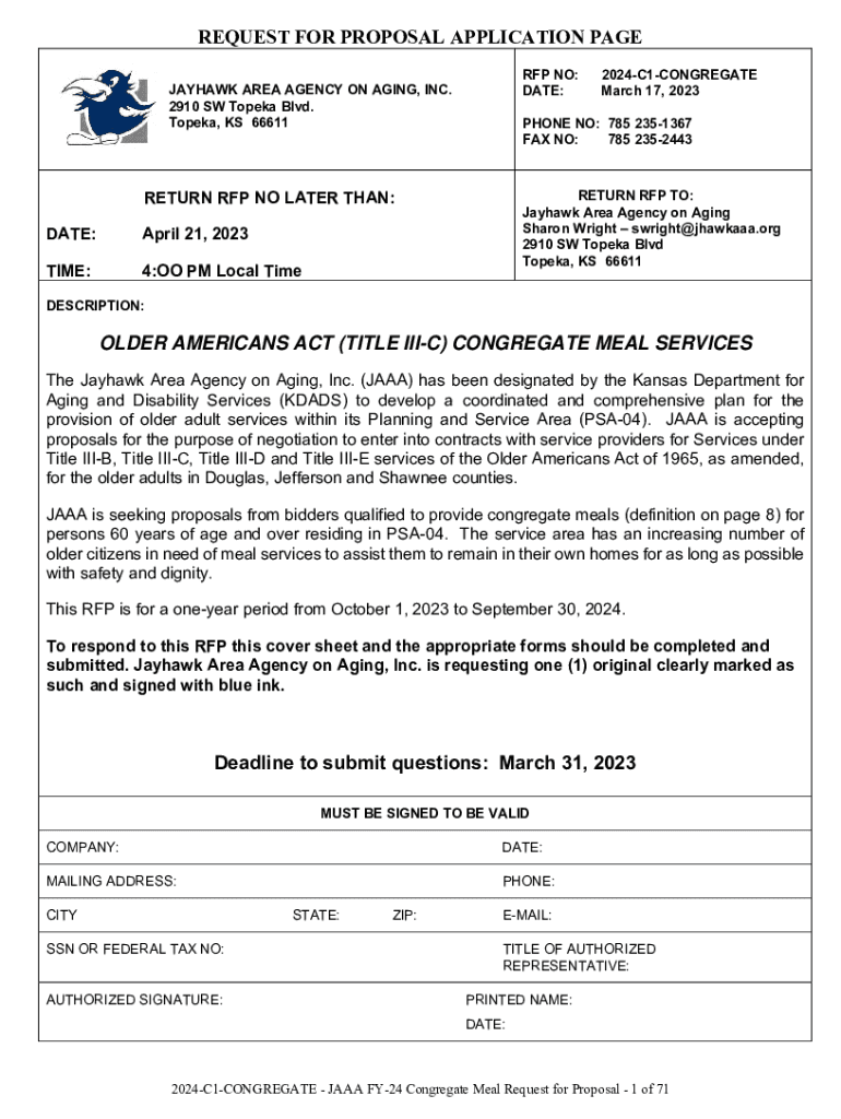 Fillable Online REQUEST FOR PROPOSAL APPLICATION PAGE Fax Email Print ...