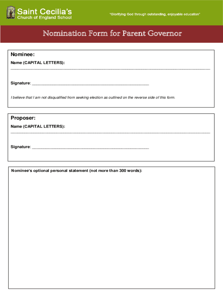 Fillable Online Nomination Form for Parent Governor Fax Email Print - pdfFiller