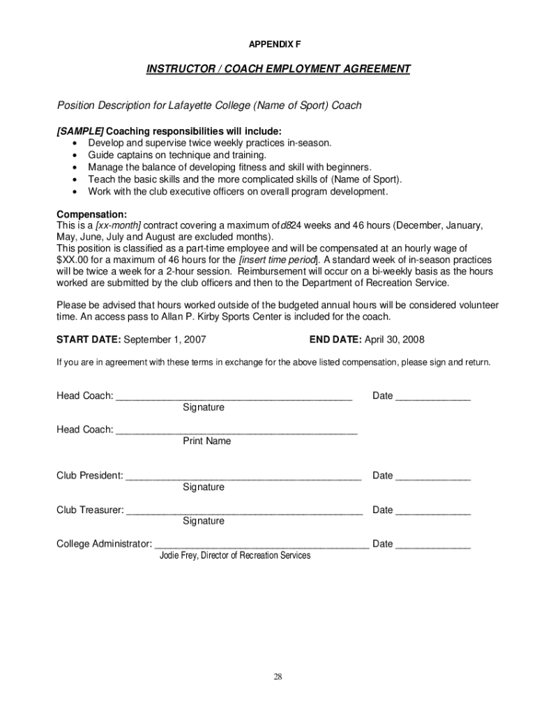 Fillable Online recreation lafayette INSTRUCTOR / COACH EMPLOYMENT ...