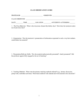 Fillable Online Conducting Classroom Observations in First Things ... Fax Email Print - pdfFiller