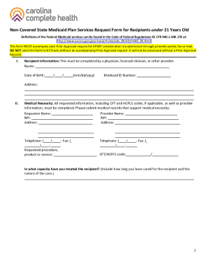 Fillable Online CCHE - Non-Covered State Medicaid Plan Services Request ...