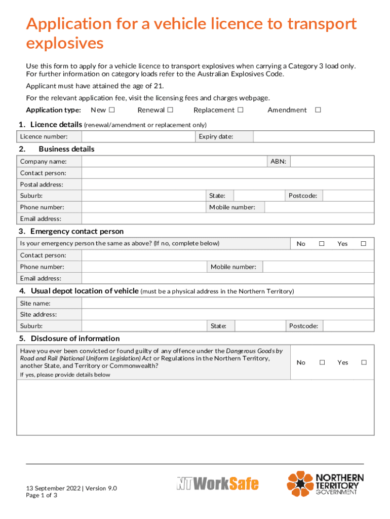 Fillable Online Application for a vehicle licence to transport ...