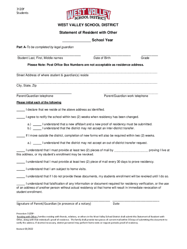 Fillable Online sv wvsd208 Statement of Resident with Other Fax Email ...
