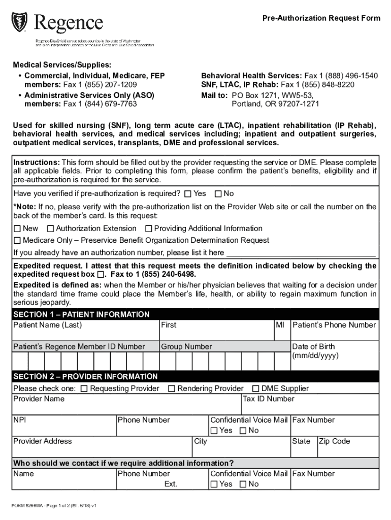 Fillable Online Regence Blue Cross Authorization Request Fax Email Print - pdfFiller