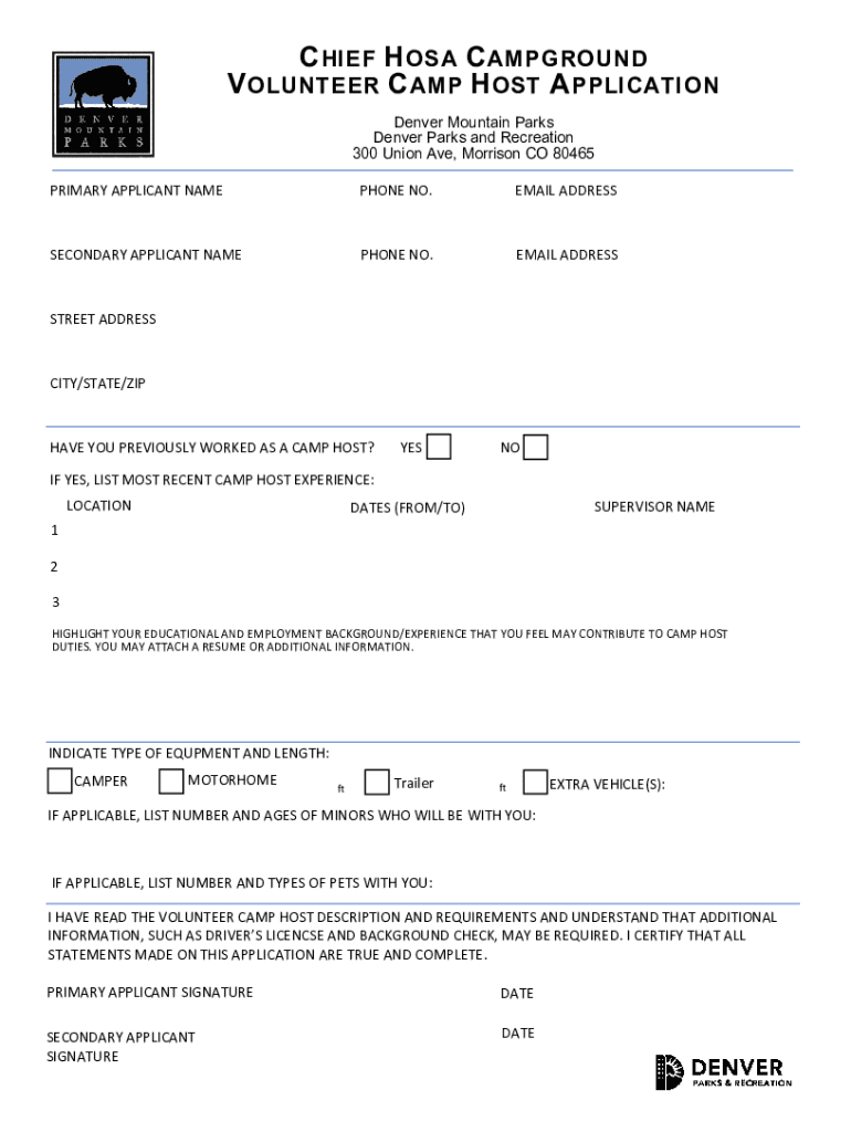Fillable Online Application: Chief Hosa Campground Volunteer Host Fax Email Print - pdfFiller