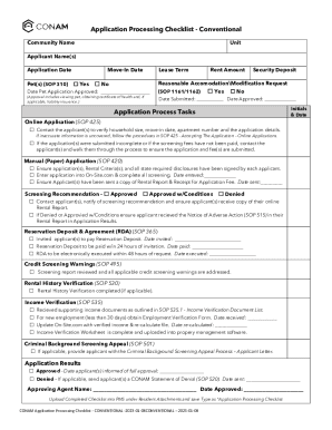 Fillable Online CONAM Application Processing Checklist - CONVENTIONAL ...