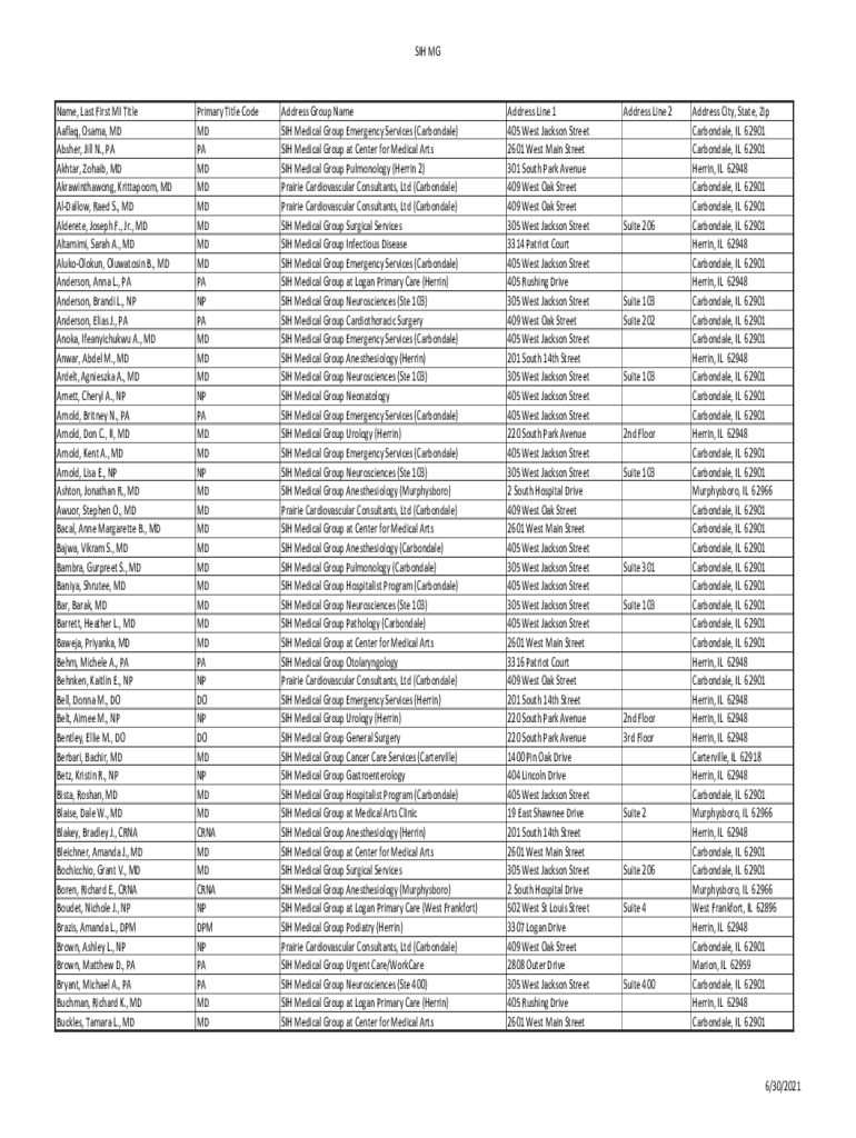 Fillable Online SIH MG Name, Last First MI Title Primary Title Code ...
