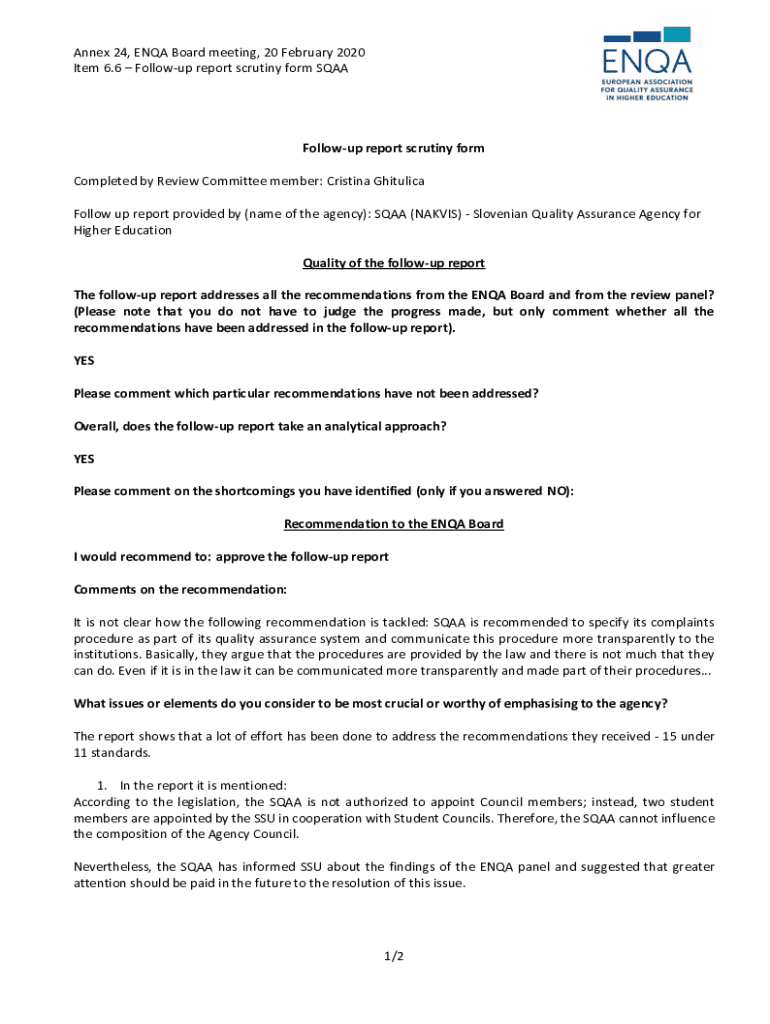Fillable Online Follow-up report scrutiny form SQAA Fax Email Print ...