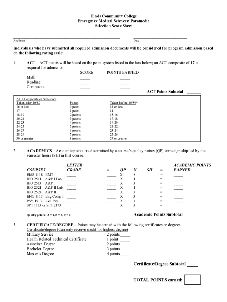 Fillable Online EMS-Paramedic Selection Score Sheet.docx Fax Email Print - pdfFiller