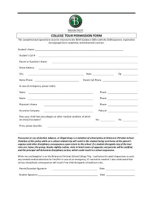 Fillable Online College Tour Permission Form78.docx Fax Email Print ...