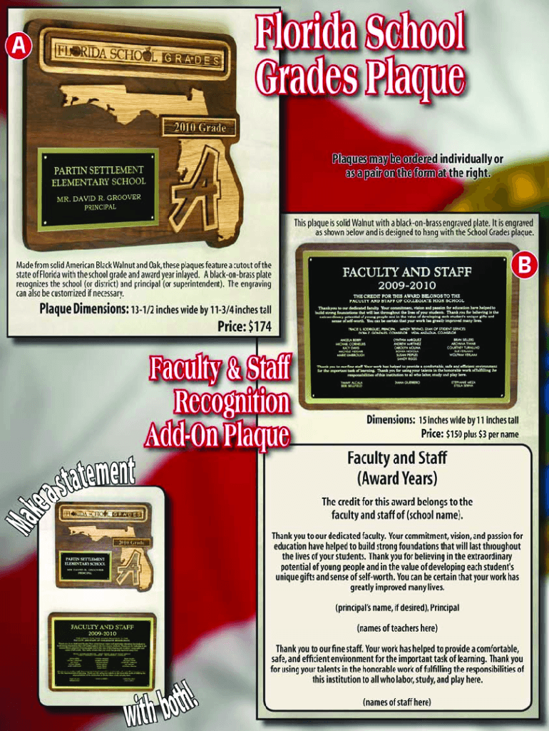 Fillable Online Florida School Grades Plaque Order Form Fax Email Print ...