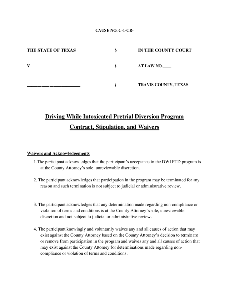 Fillable Online Driving While Intoxicated Pretrial Diversion Program ...