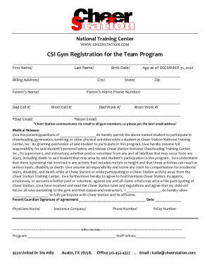 Fillable Online CHEER STATION NATIONAL CHEERLEADING TRAINING ... Fax ...