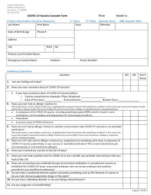 Fillable Online COVID-19 Vaccine Consent Form Pfizer Moderna ...