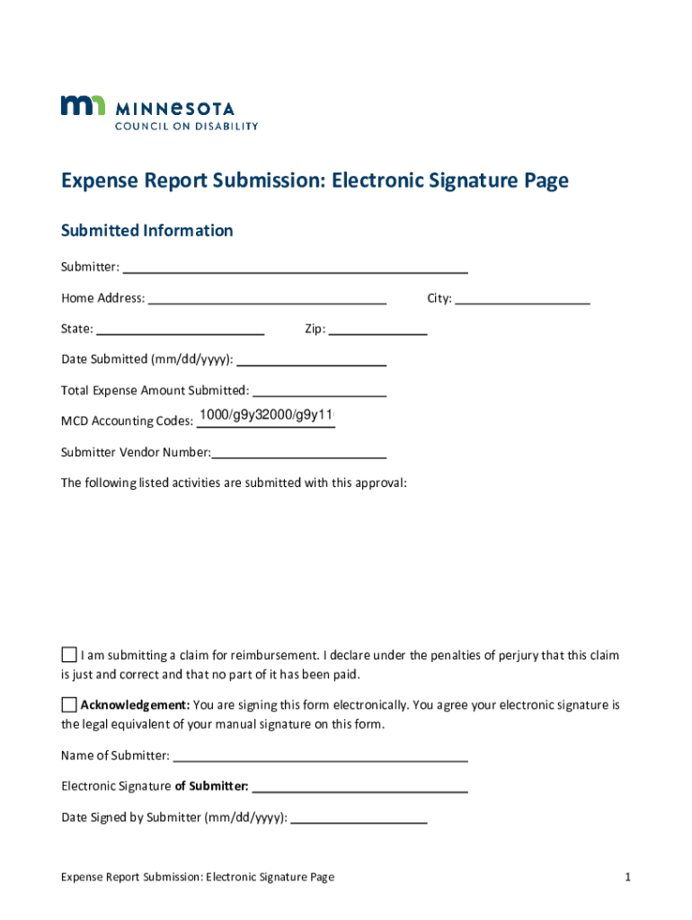 Fillable Online Expense Report Submission. Electronic signature page ...