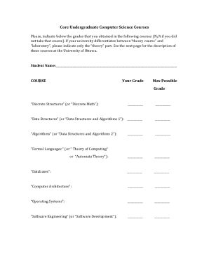 Fillable Online Core Undergraduate Computer Science Courses Fax Email Print - pdfFiller