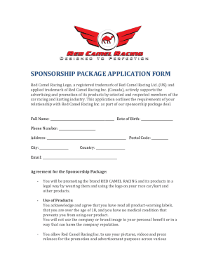 Fillable Online SPONSORSHIP PACKAGE APPLICATION FORM Fax Email Print - pdfFiller
