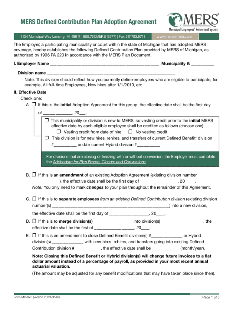 Fillable Online Defined Contribution Plan - MERS Fax Email Print - pdfFiller