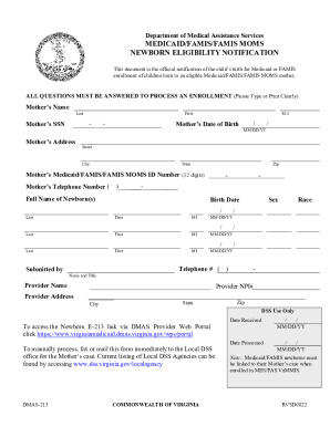 Fillable Online Medicaid/FAMIS Newborn Eligibility Notification Fax ...