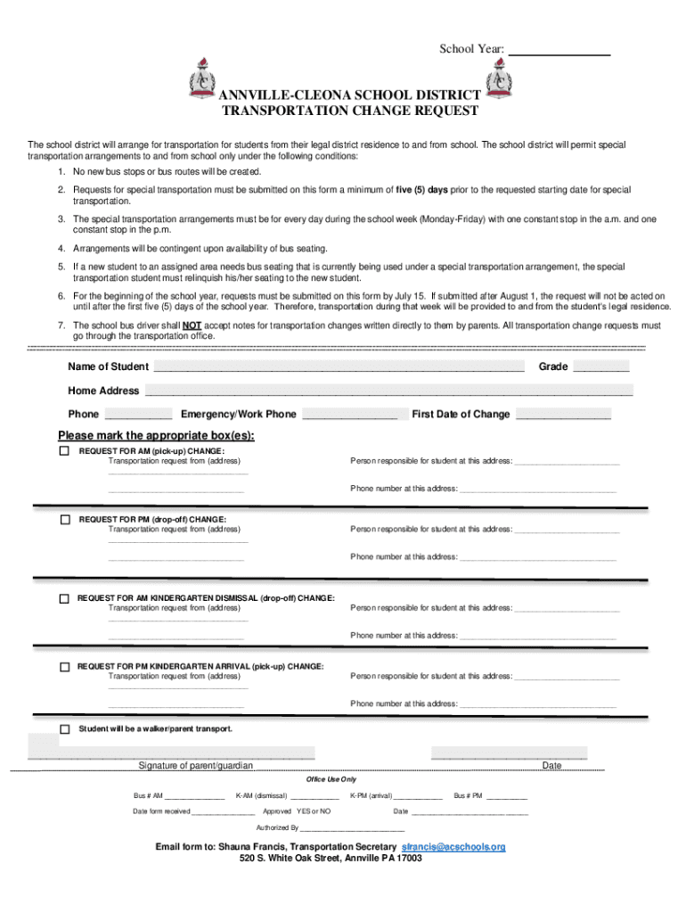 Fillable Online Transportation Office / Request for Bus Stop Change Fax ...