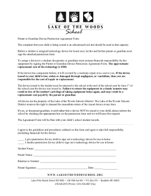 Fillable Online Parent or Guardian Device Permission Agreement Form Fax ...