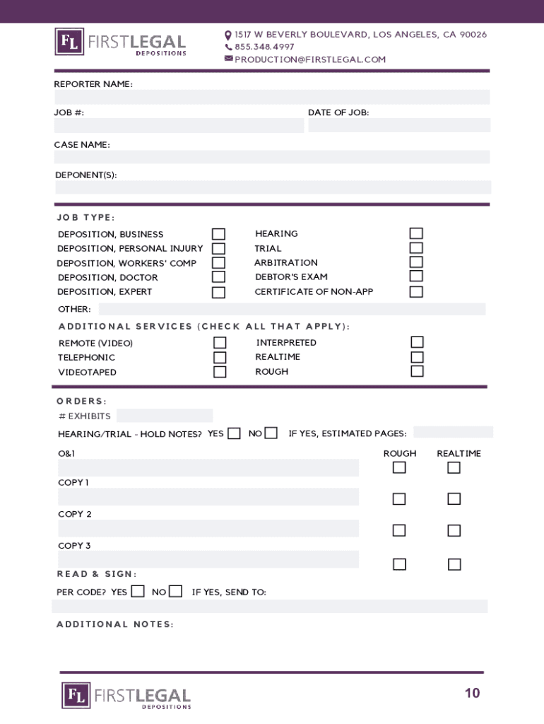 Fillable Online First Legal Depositions Reporter Onboarding Packet Fax ...