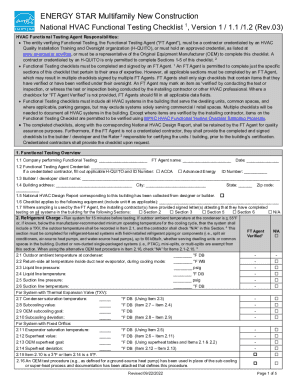 Fillable Online National HVAC Functional Testing Checklist 1, Version 1 ...