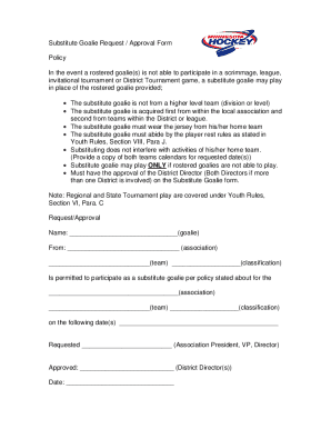 Fillable Online Substitute Goalie Request / Approval Form Fax Email Print - pdfFiller