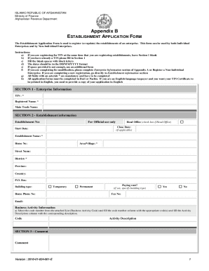 Fillable Online Appendix B ESTABLISHMENT APPLICATION FORM Fax Email Print - pdfFiller