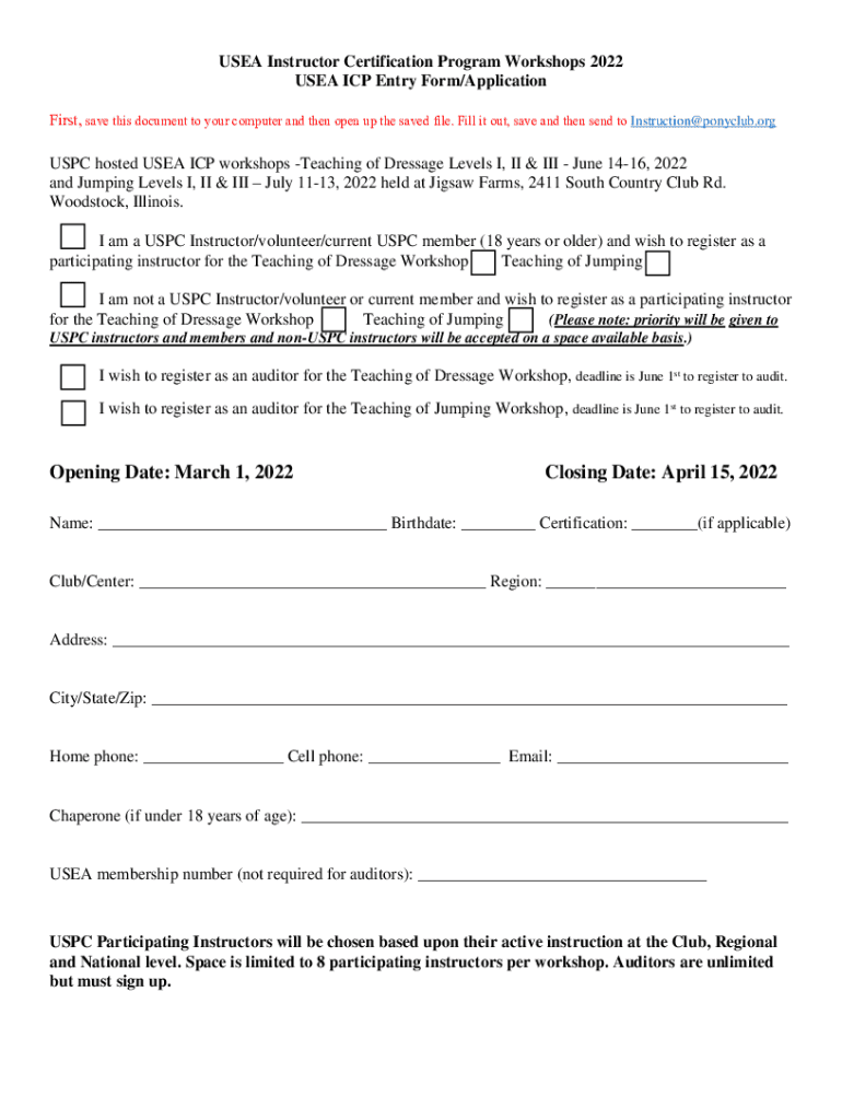 Fillable Online WORKSHOP ENTRY FORM Fax Email Print - pdfFiller