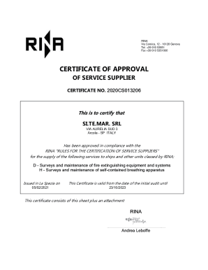 Fillable Online certificate of approval - of service supplier Fax Email ...