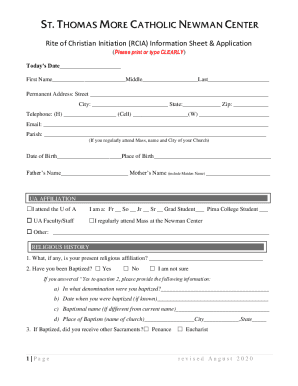 Fillable Online Rite of Christian Initiation (RCIA) Information Sheet ...