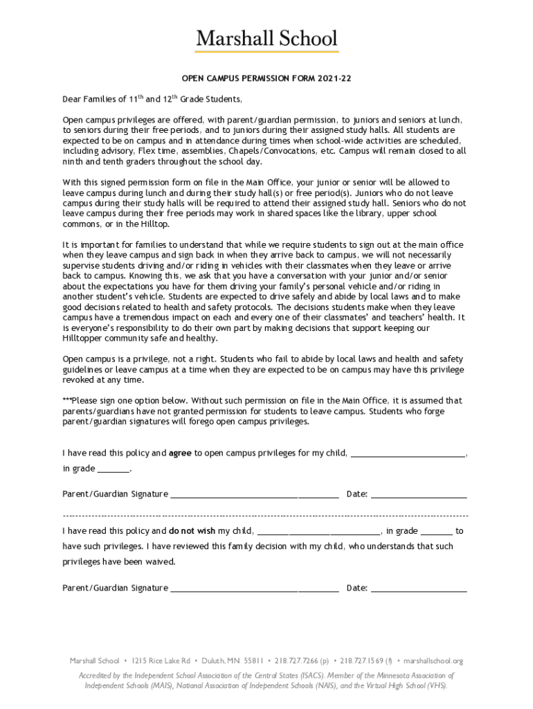 Fillable Online Juniors and Seniors Privileges/Open Campus Form Fax ...
