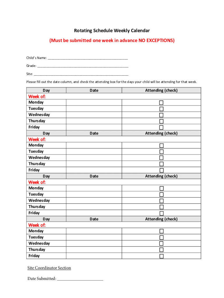 Fillable Online Creating A Rotating Schedule Template Fax Email Print