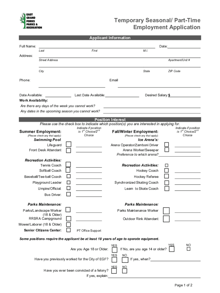 Fillable Online PT and Seasonal Employment application.docx Fax Email ...