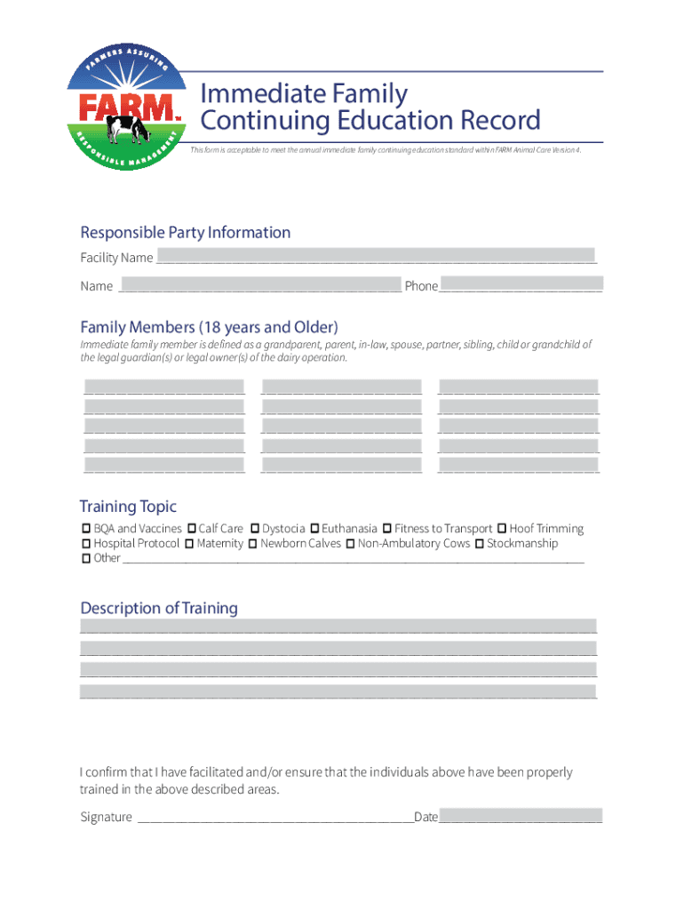 Fillable Online Immediate Family Continuing Education Record Fax Email ...