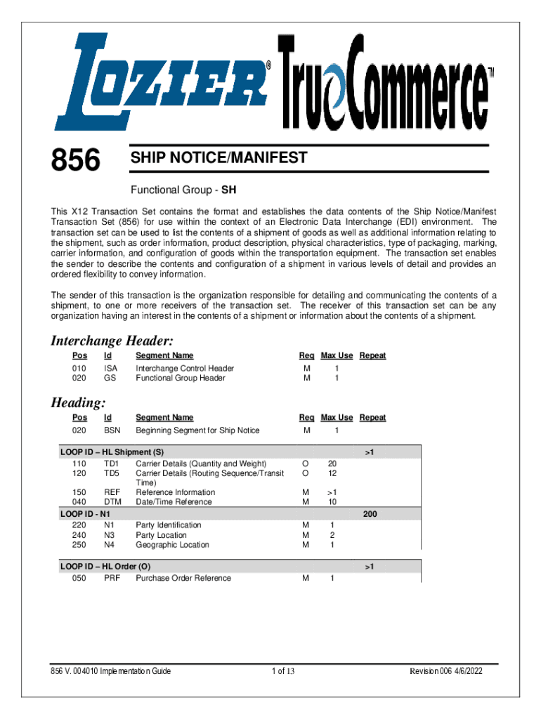 Fillable Online Find 856 EDI X12 Advanced Shipping Notices Transaction ...