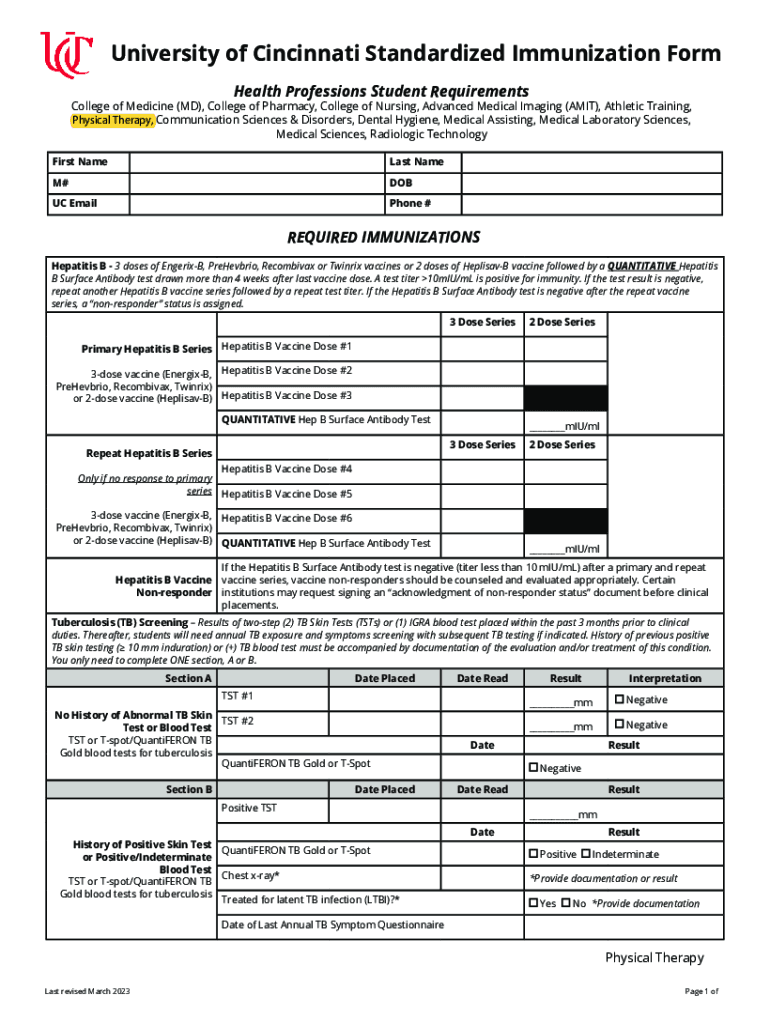 Fillable Online cahs uc College of Allied Health SciencesUniversity of Cincinnati Fax Email ...