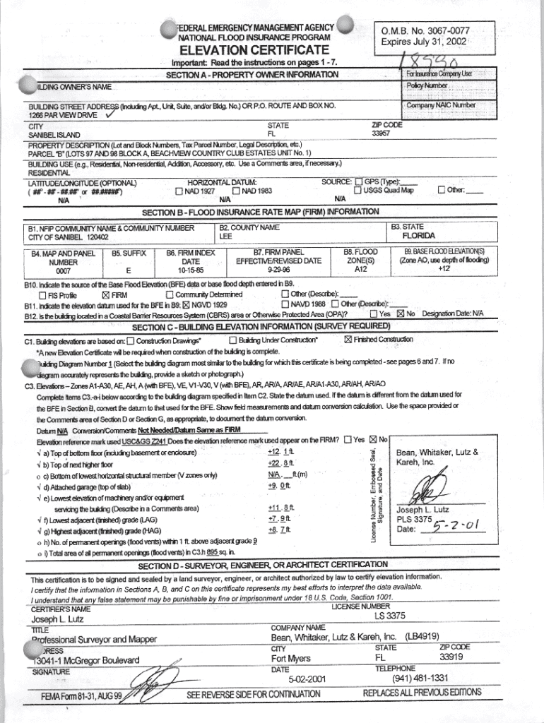 Fillable Online ELEVATION CERTIFICATE lurking Diagram Number 1( Select ...