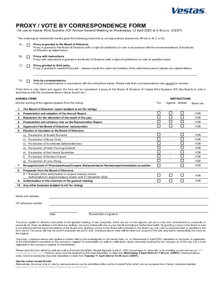 Fillable Online Proxy / vote by correspondence form Fax Email Print - pdfFiller