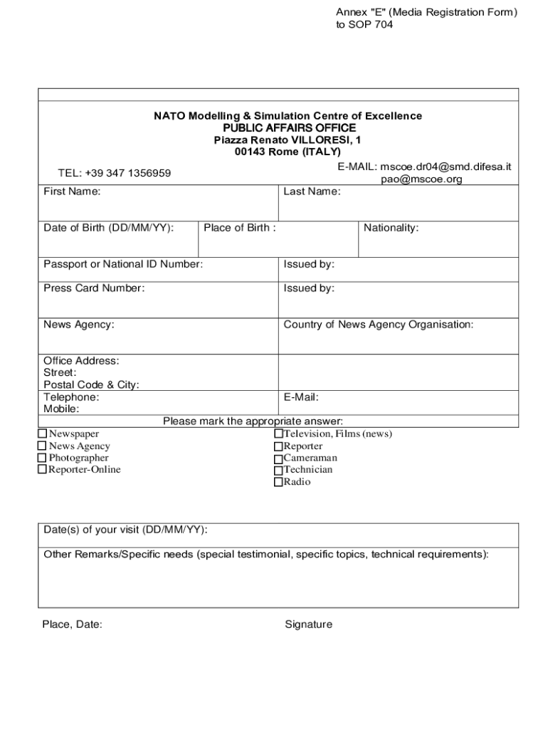 Fillable Online Annex "E" (Media Registration Form) Fax Email Print ...