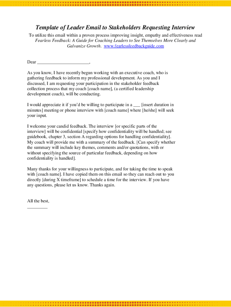 Fillable Online Template of Leader Email to Stakeholders Requesting ...