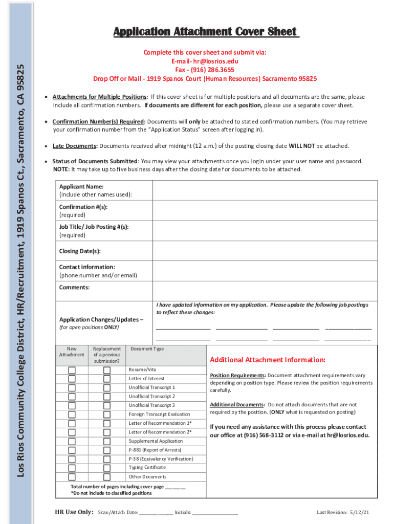 Fillable Online Application Attachment Cover Sheet Fax Email Print ...