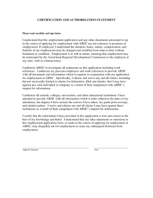 Fillable Online CERTIFICATION AND AUTHORIZATION STATEMENT Fax Email ...