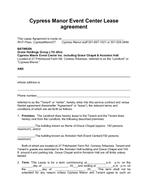 Fillable Online Cypress Manor Event Center Lease agreement Fax Email ...